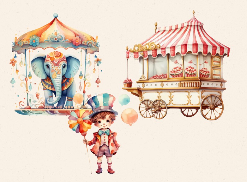 Vintage Circus Clipart, Circus Digital Clipart, Circus Watercolor ...