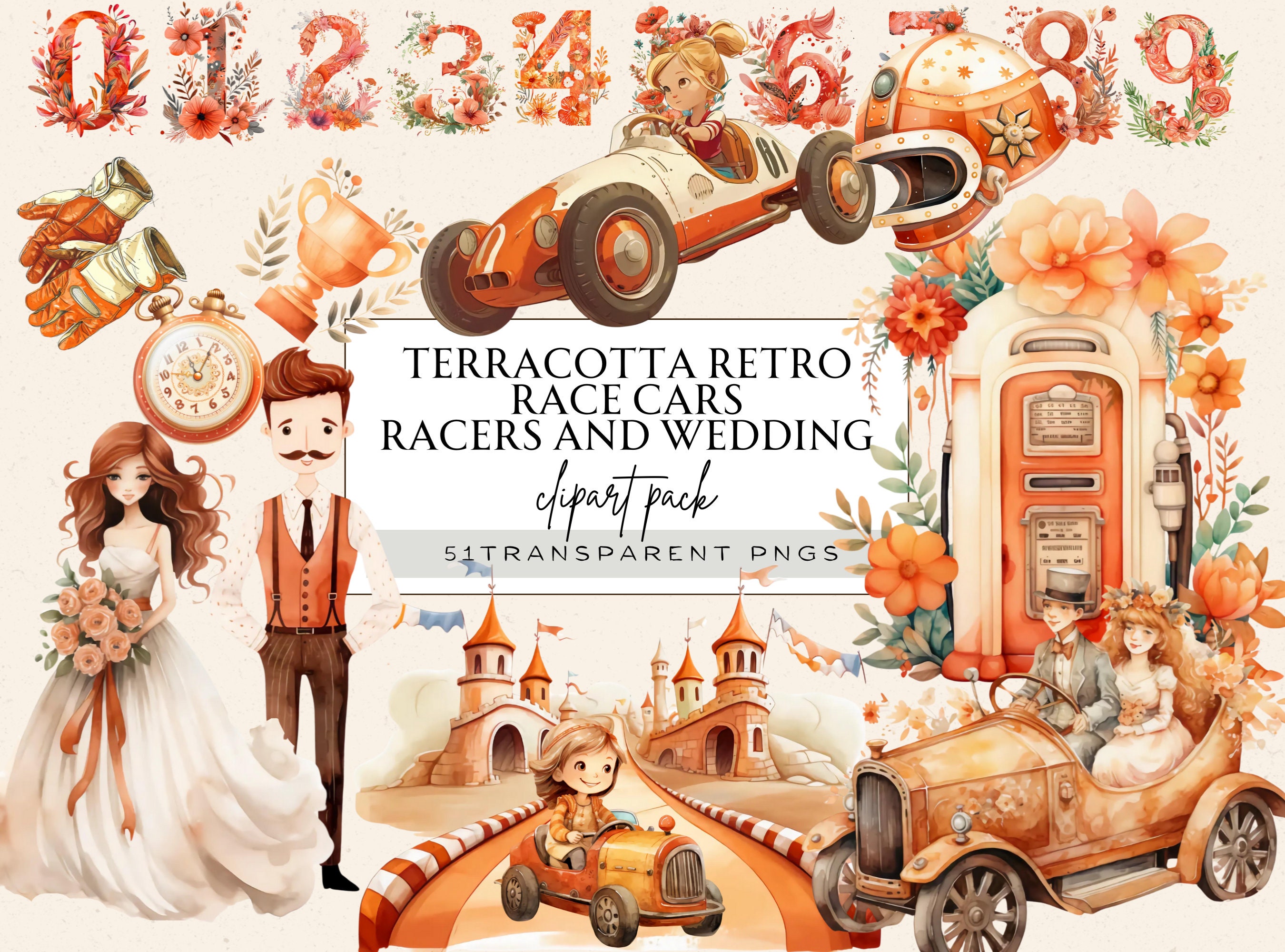 Retro Race Car Clipart, Mega Bundle, Race Car Birthday, Baby Race Car ...