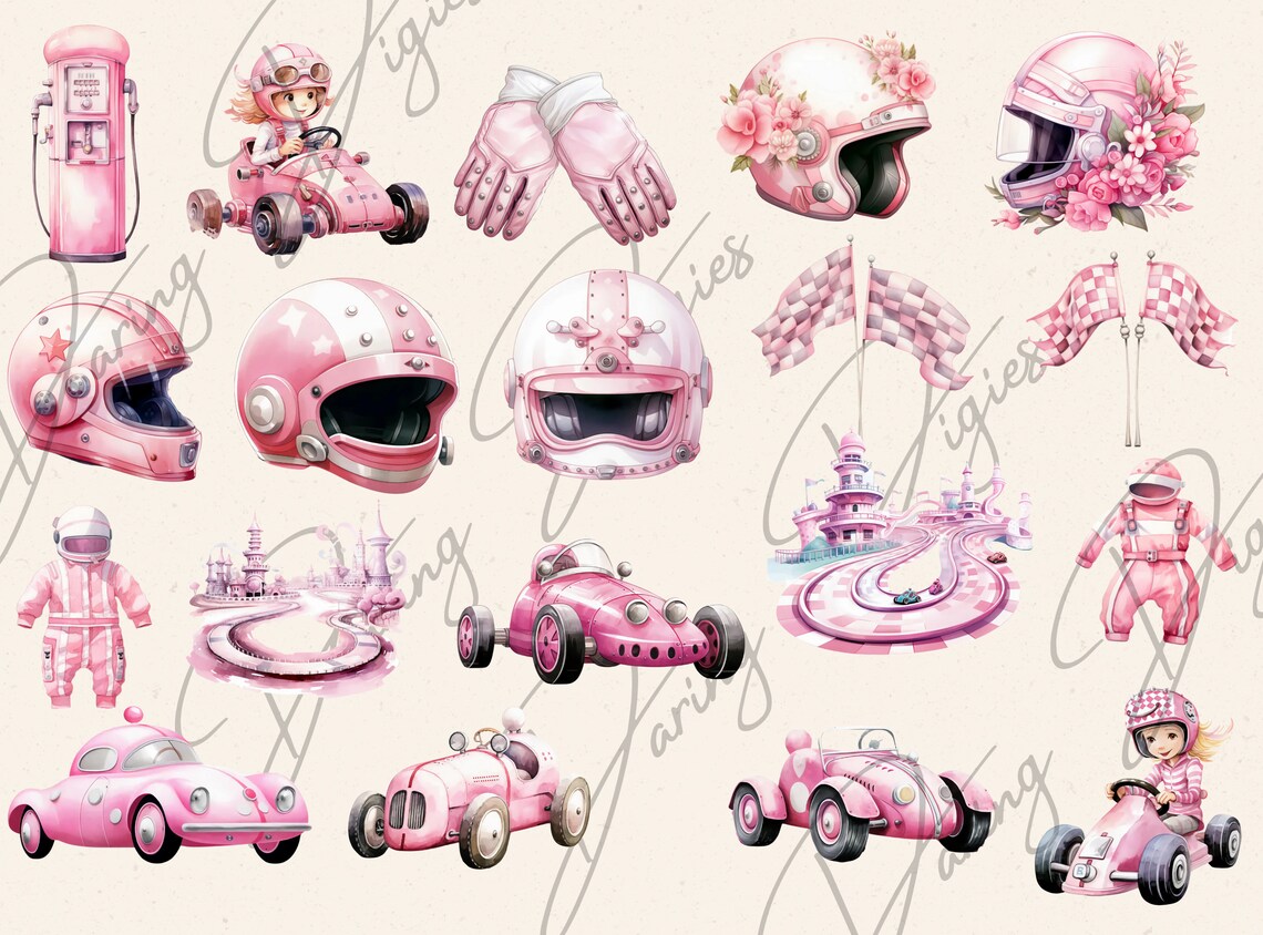 Retro Race Car Clipart, Race Car Birthday Clipart, Pink Vintage Racing ...