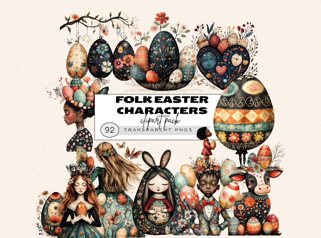Folk Easter Clipart, Surreal Easter Characters, Hippie Floral Easter ...