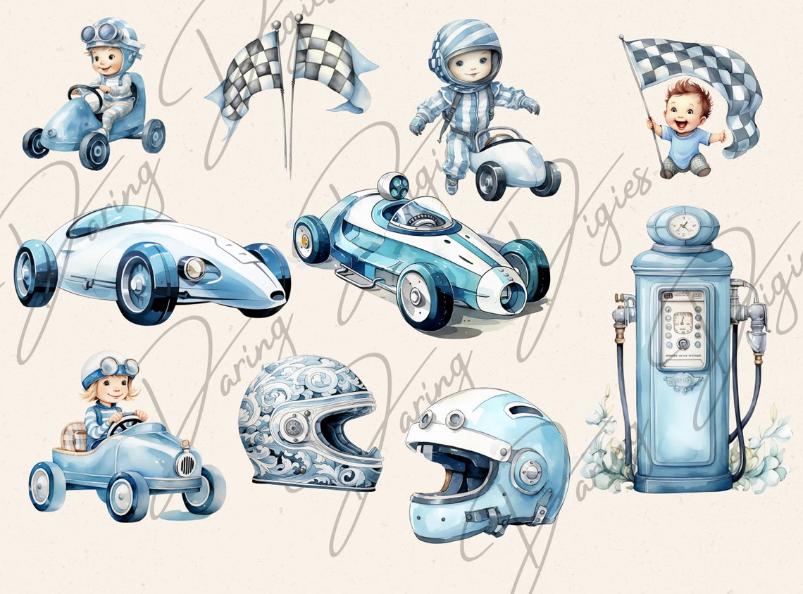 Retro Race Car Clipart, Race Car Birthday Clipart, Racing Cars Clipart ...