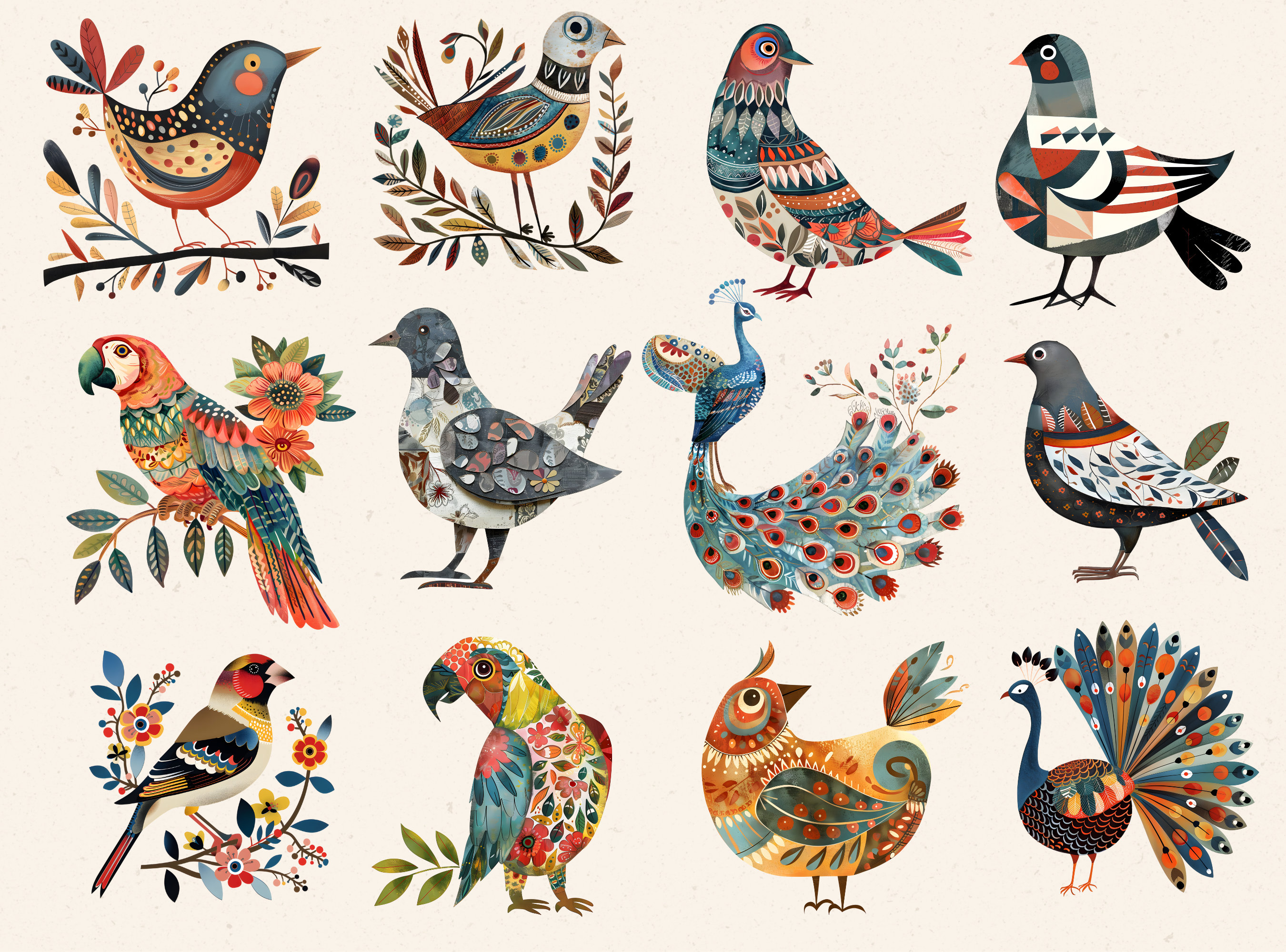 Folk Art Bird Clipart, Quirky Bird Png, Whimsical Bird Png, Funny and ...