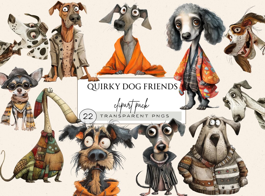 Waterclor Quirky Dogs Clipart, Whimsical Dog Clipart, Quirky Dogs in ...