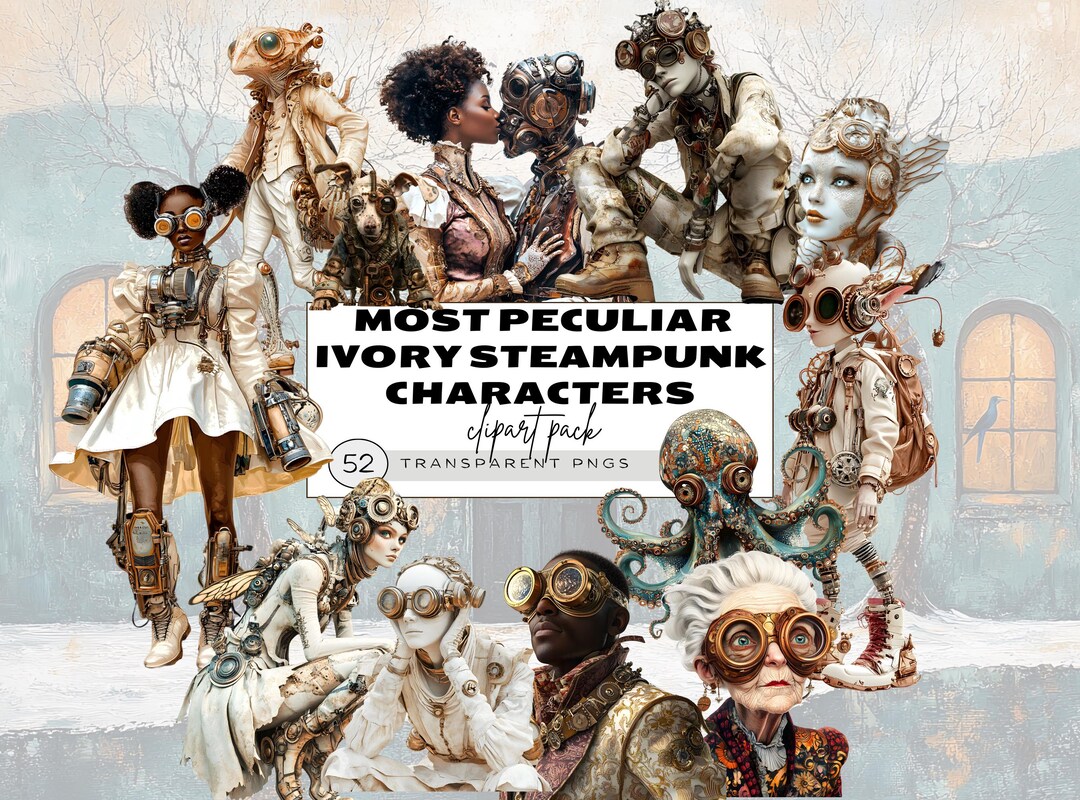 Peculiar People Clipart, Surreal Ivory Steampunk Characters Clipart ...