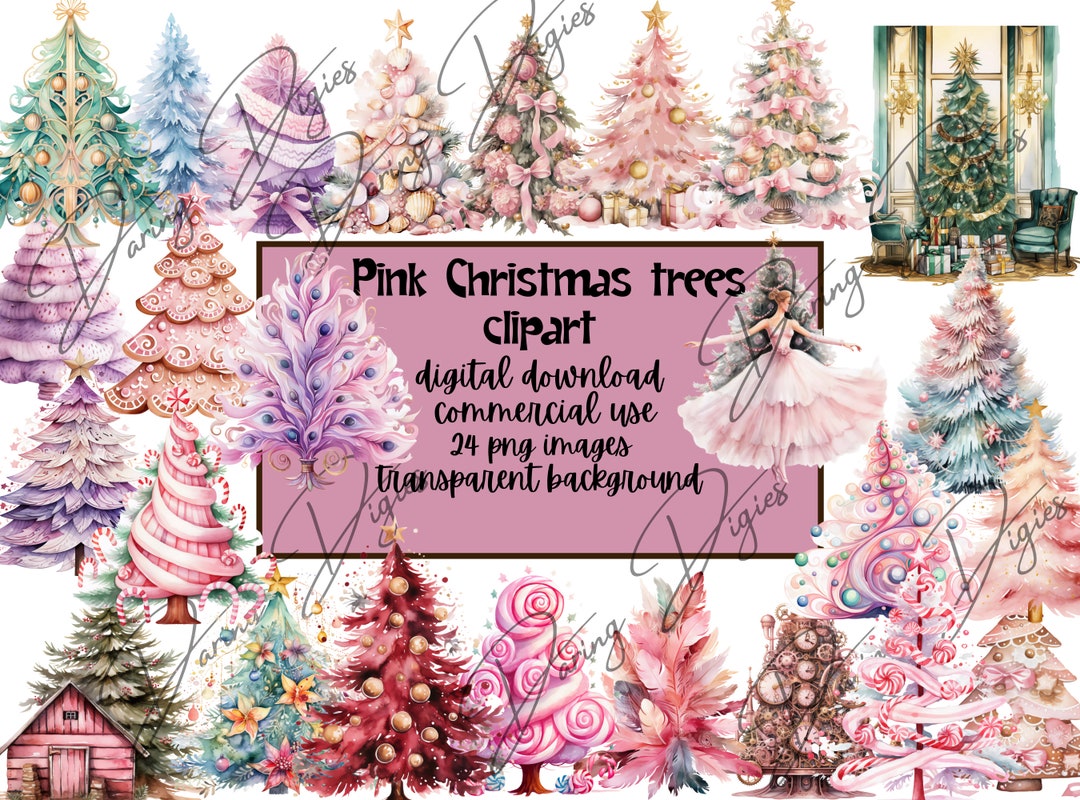 Pink Christmas Tree Clipart, Pastel Designs for T-shirts and Mugs ...
