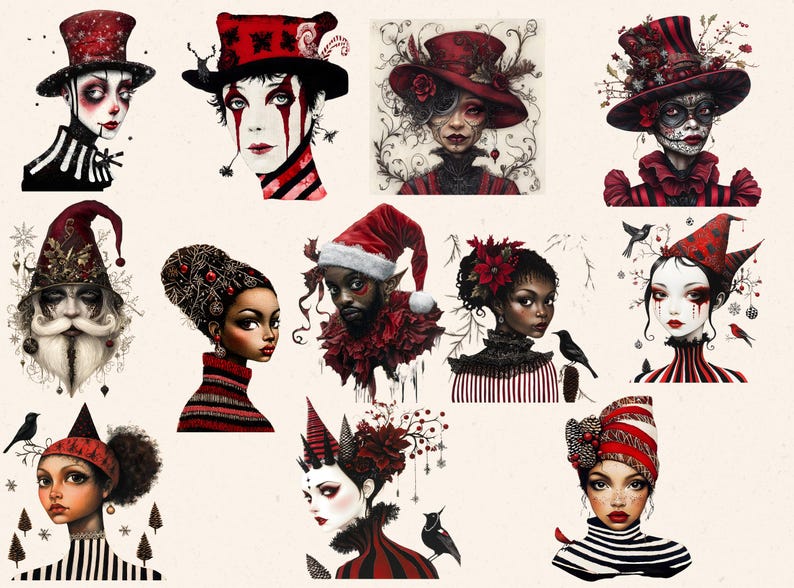 Goth Christmas Clipart, Christmas Characters Clipart Bundle, Surreal ...