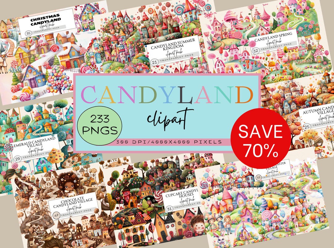 Candyland Clipart, Clipart Village in Snowy, Candy Land Png, Vintage ...