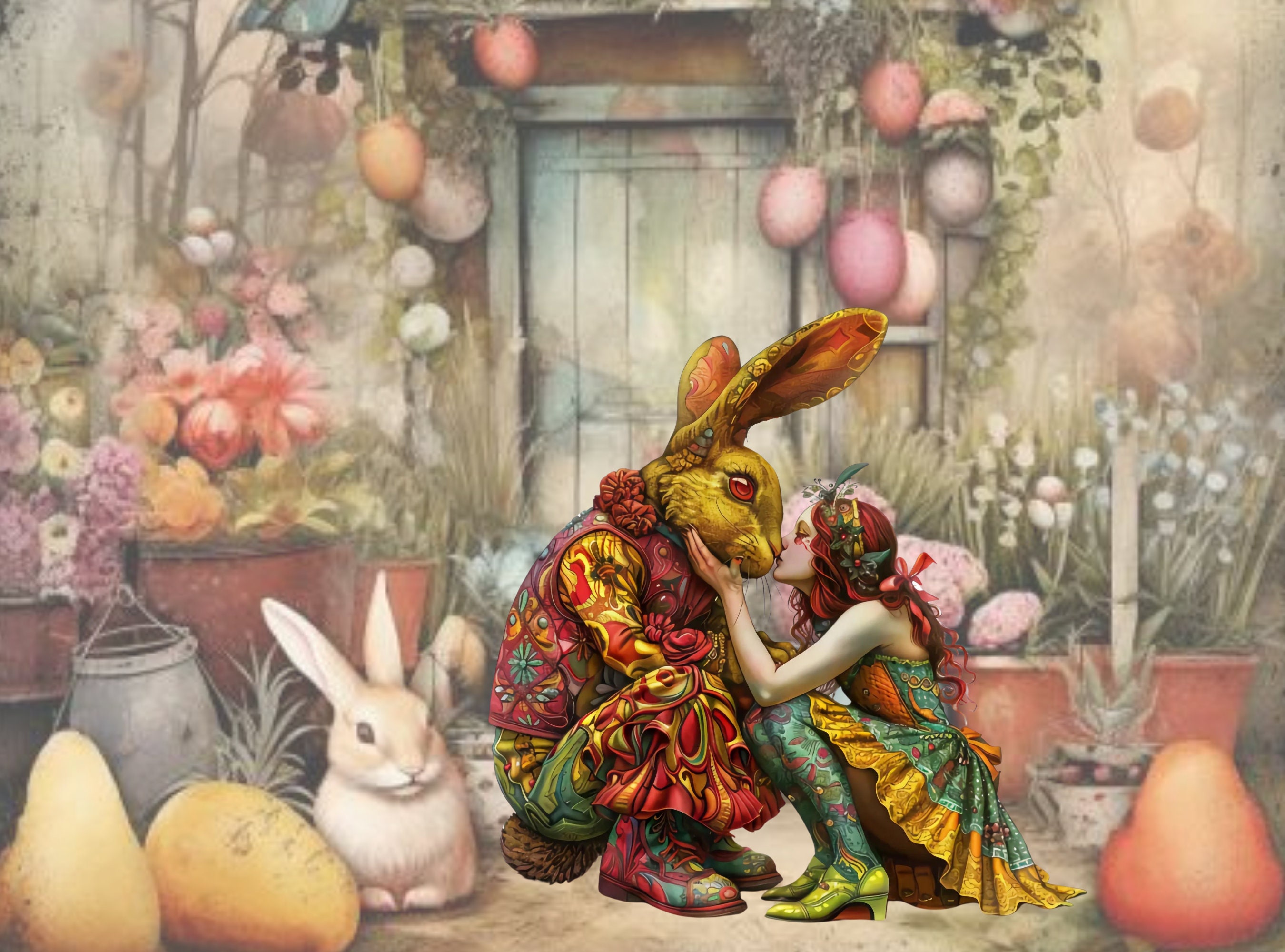 Surreal Clipart, Vintage Easter Bunny Clipart, Whimsical Easter Clipart ...