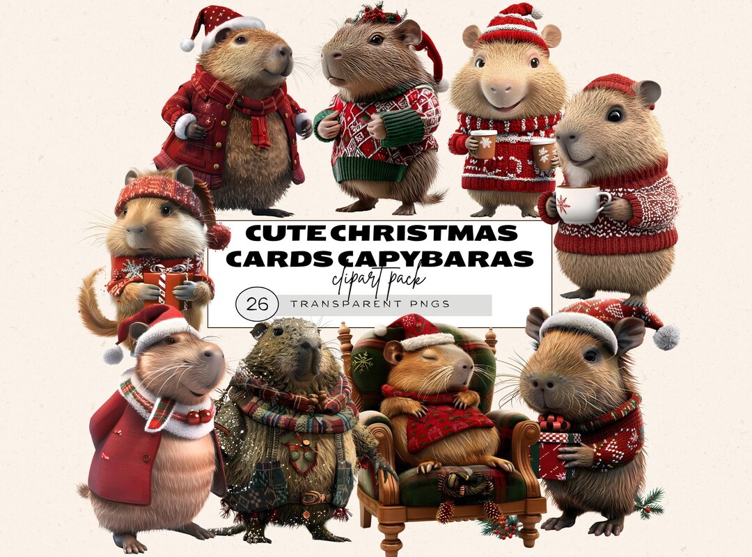 Cute Capybara Clipart Bundle, Christmas Capybara Clipart, Whimsical ...