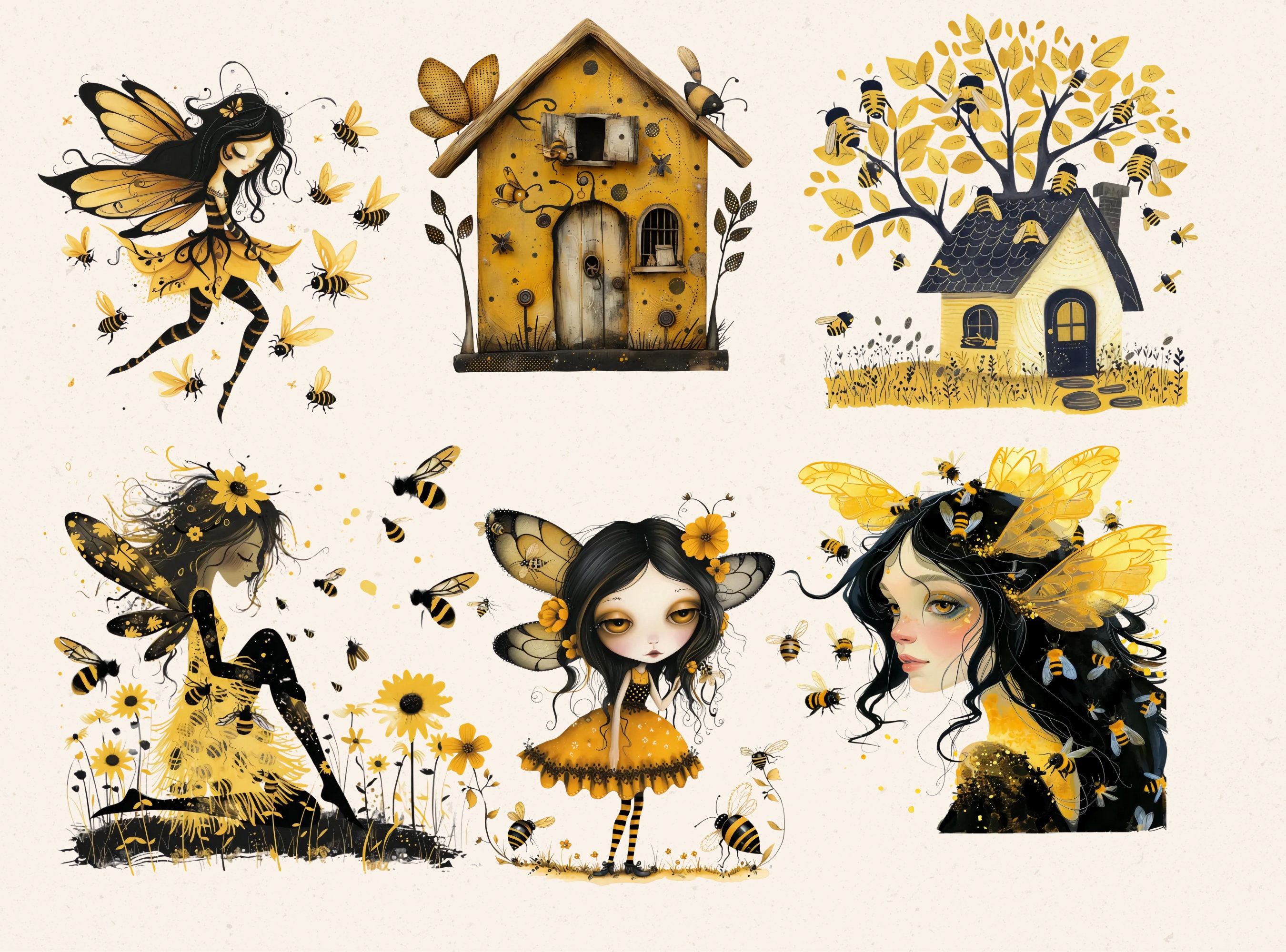 Printable Bees Clipart, Bees Clipart Commercial Use, Woodland Fairy ...