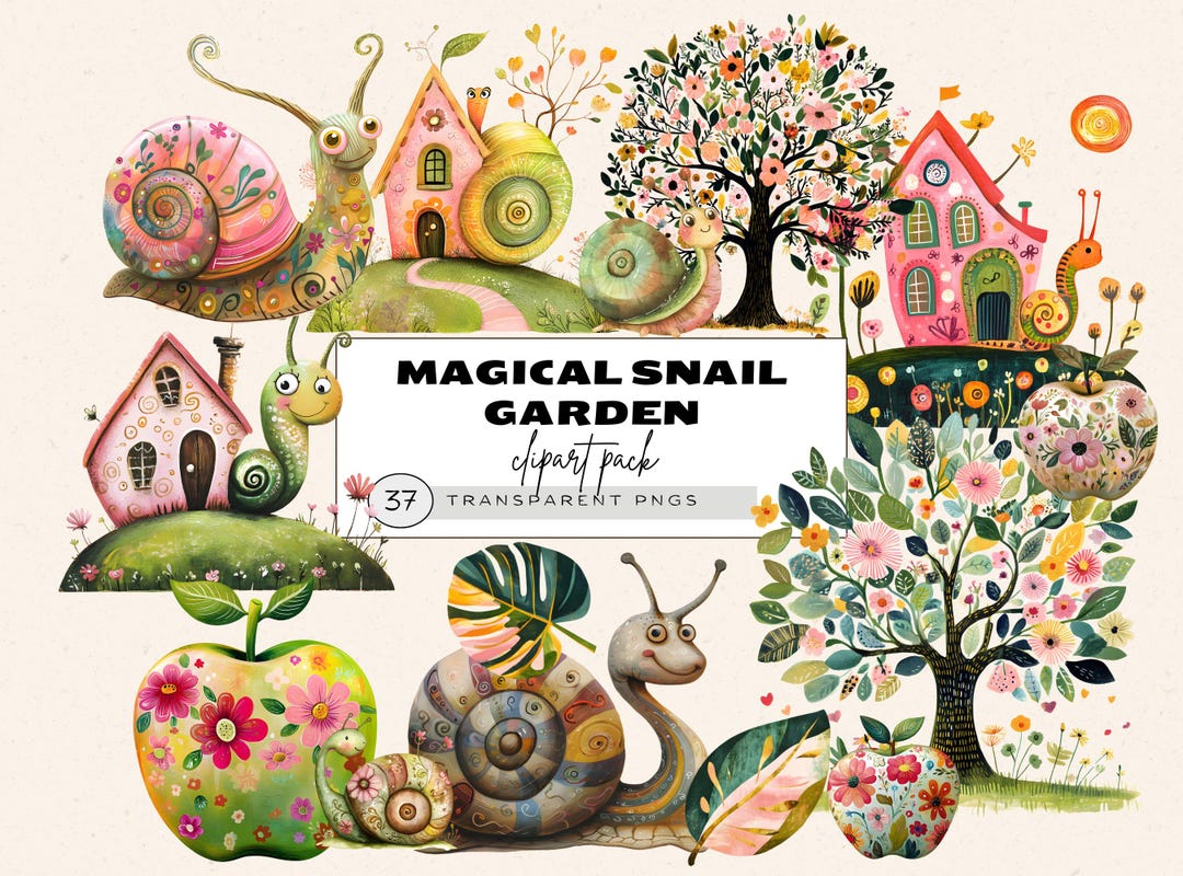 Cute Snail Clipart, Watercolor Floral Snail, Apple Orchard Clipart ...