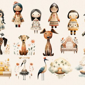 Boho Doodle Clipart, Boho Baby Watercolor Clipart, Nursery Animal Clip ...