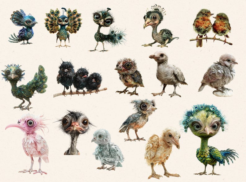 Grumpy Birds Clipart, Funny Bird Clipart Bundle, Quirky Bird Clipart ...