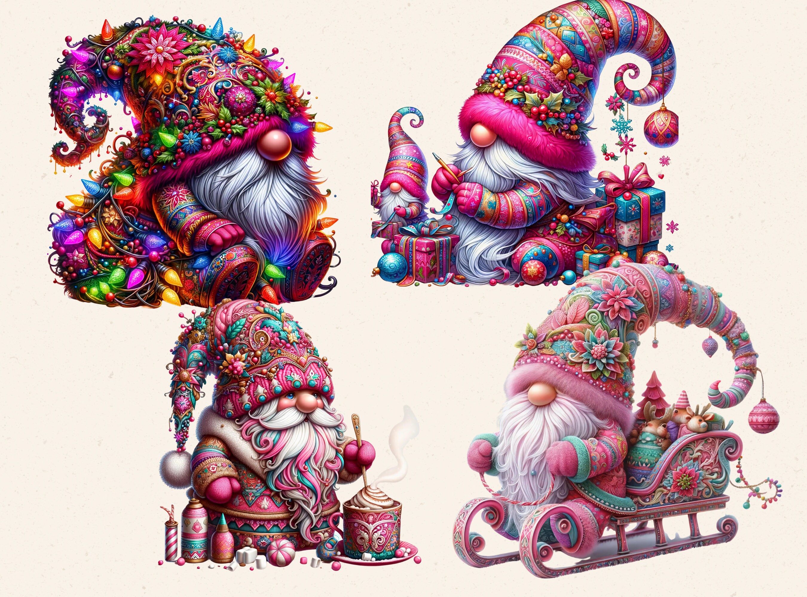 Pastel Christmas Gnomes Clipart, Whimsical Pastel Yuletide Gnomes ...