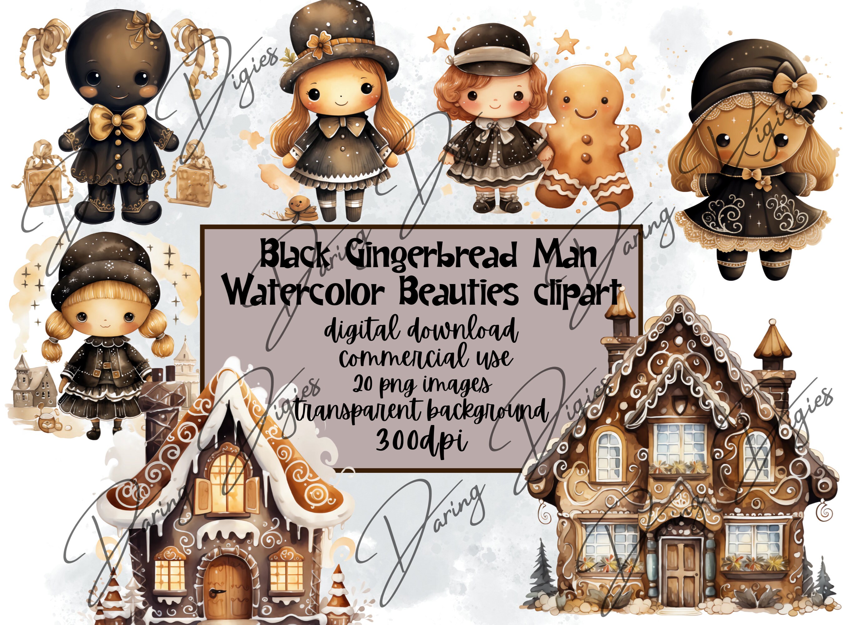 Pastel Gingerbread Clipart, Mega Bundle Pink, Blue, Green, Black and ...