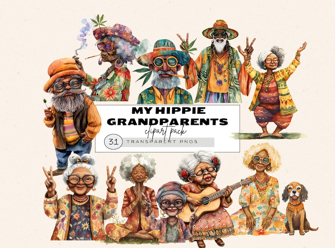 Funny Old Ladies Clipart, Funny Old Men Clipart, Hippie Grandparents ...