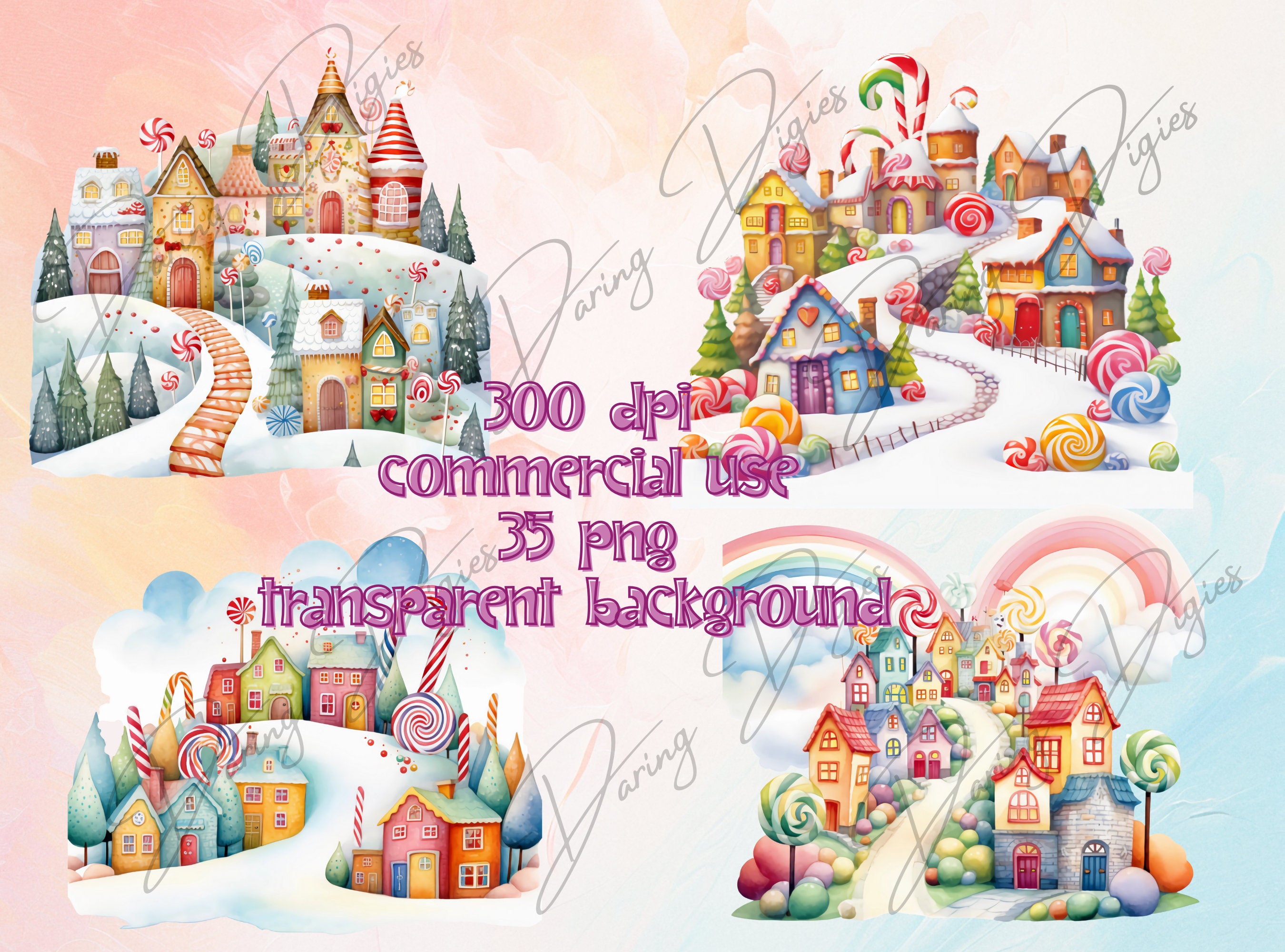 Christmas Candyland Clipart, Houses, Palaces, Santa, Birthday Candyland ...