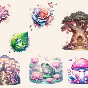 Magical Flower Fairy Garden Clipart, Pink Fairy Garden and Mushroom ...