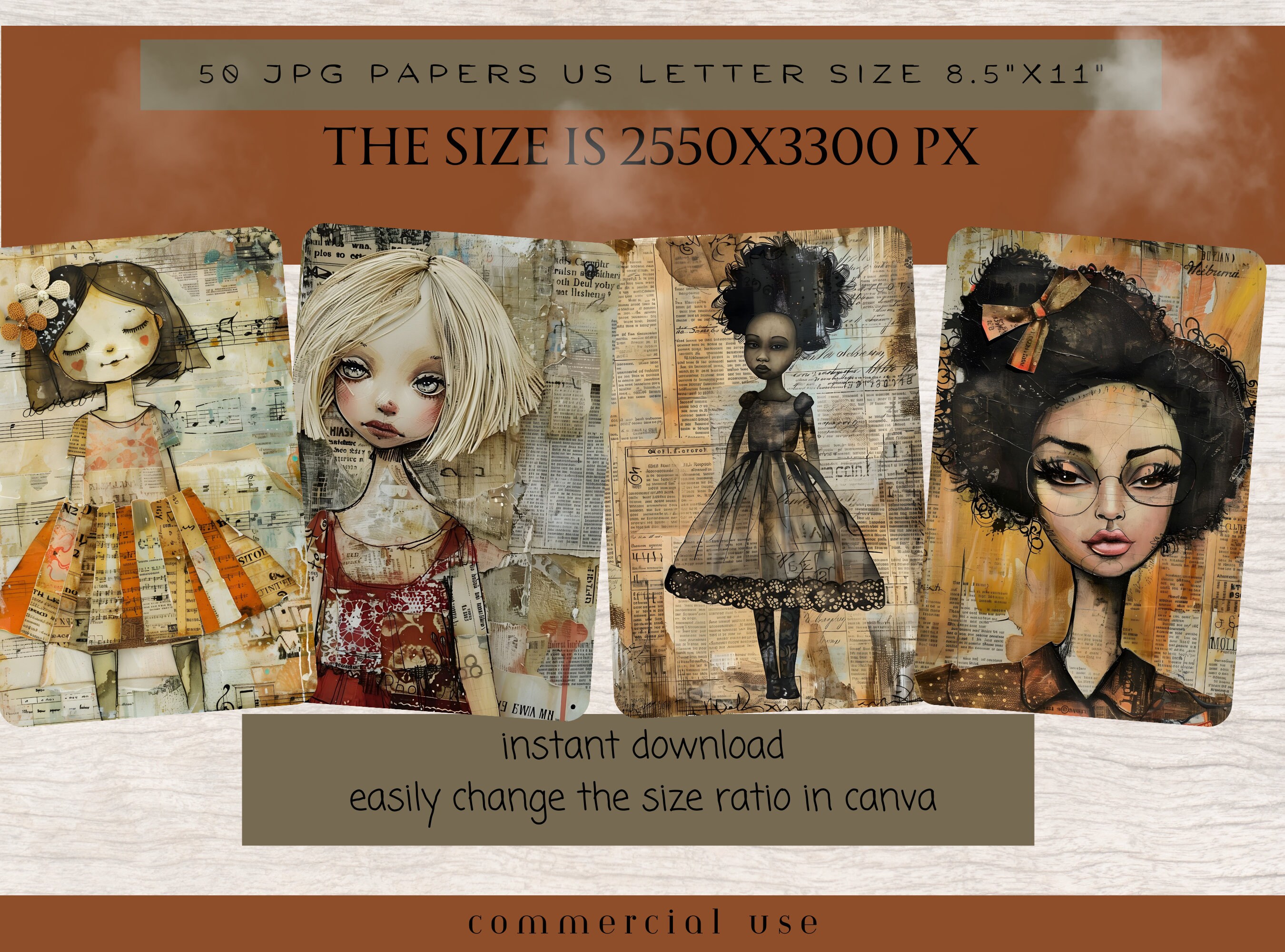 Whimsical Girls Junk Journal Pages, Junk Journal Paper Outpost ...