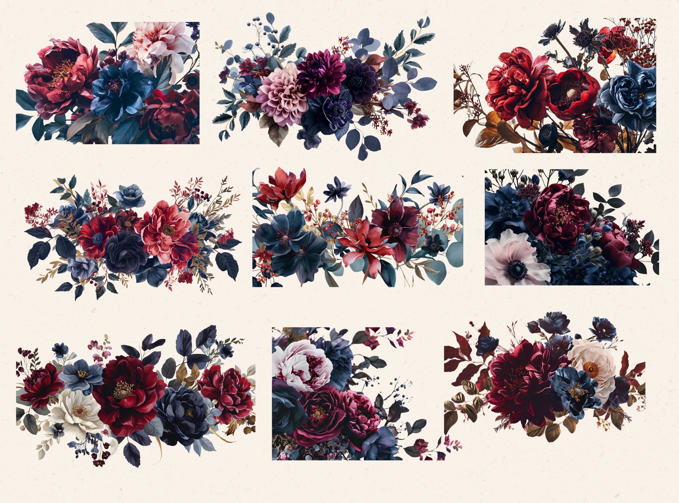 Navy Floral Clipart, Navy Blue Floral Clipart, Burgundy Flower ...