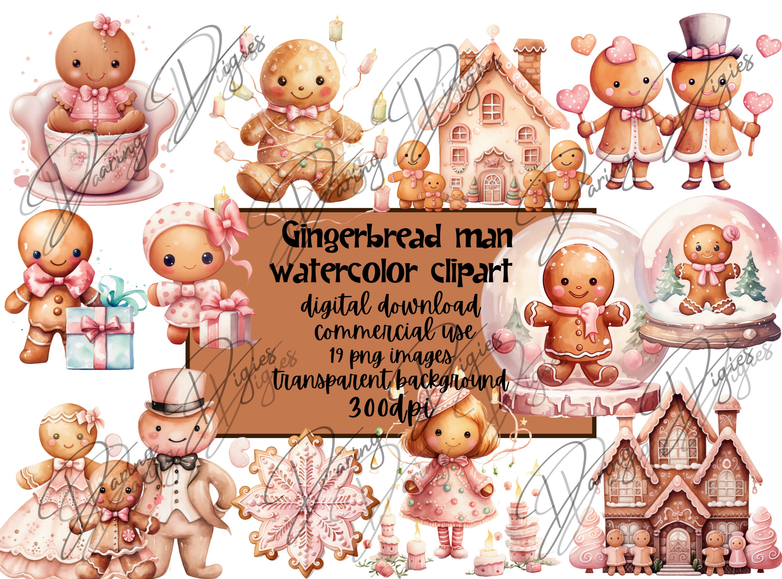 Pastel Gingerbread Clipart, Mega Bundle Pink, Blue, Green, Black and ...