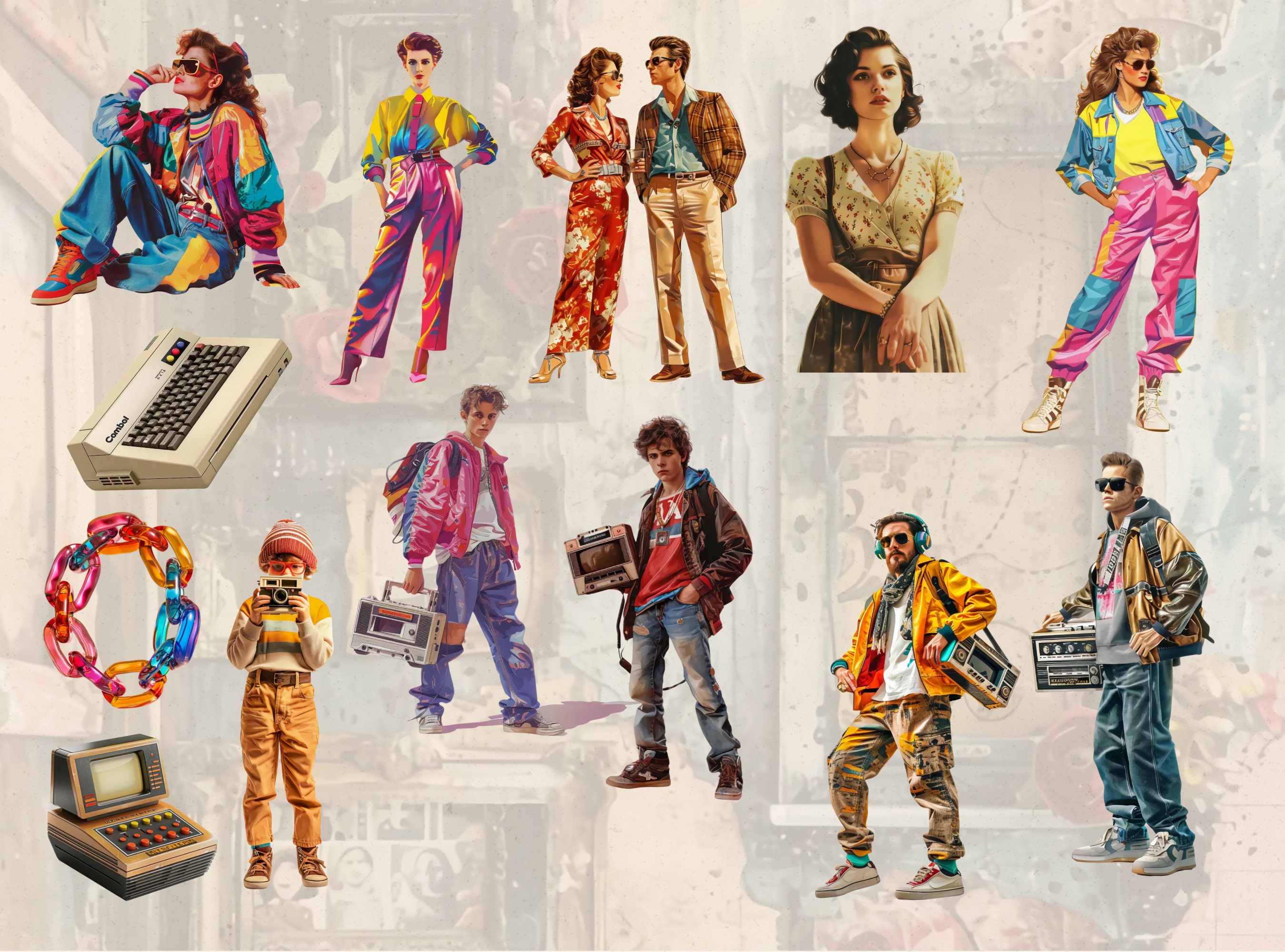 I Love the 80s Clipart, I Love the 80's Clipart, Retro Character ...