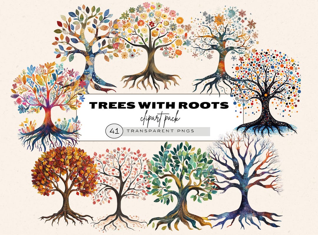 Watercolor Tree With Roots Clipart, Trees With Roots Clipart, Tree and ...