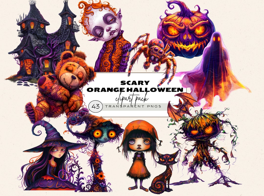 Halloween Clipart, Scary Halloween Clipart Pack, Quirky Girl Clipart ...