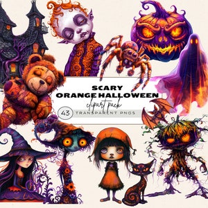 Halloween Clipart, Scary Halloween Clipart Pack, Quirky Girl Clipart ...
