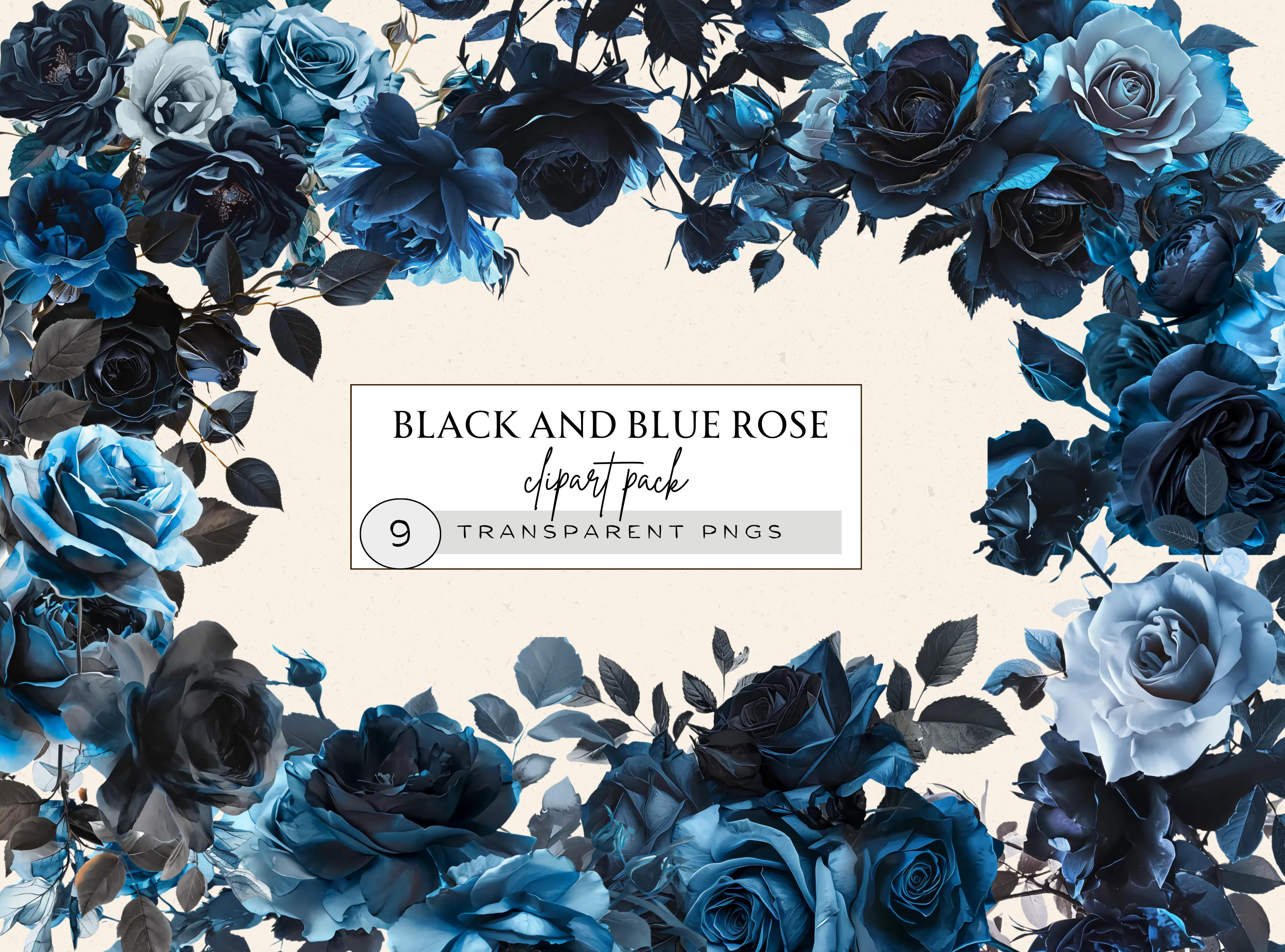 Blue and Black Rose Clipart, Vintage Rose Clipart, Enchanted Rose Png ...