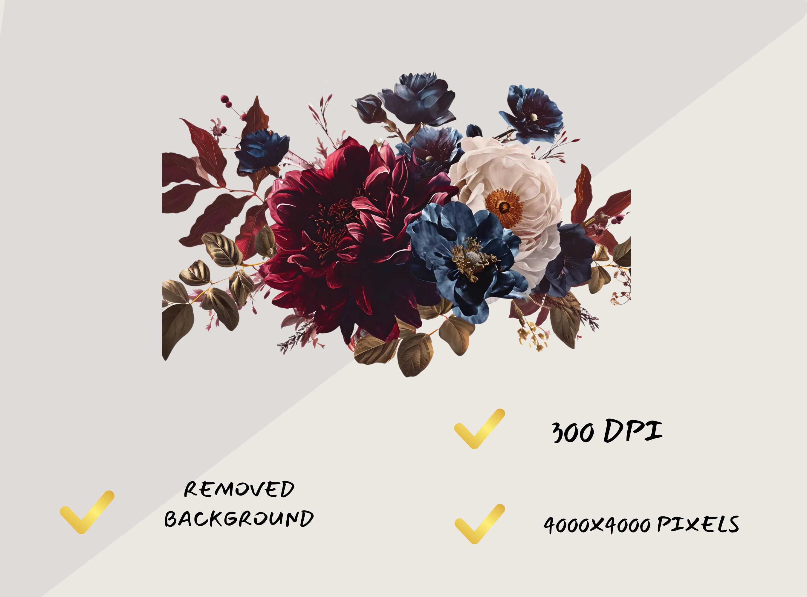 Navy Floral Clipart, Navy Blue Floral Clipart, Burgundy Flower ...