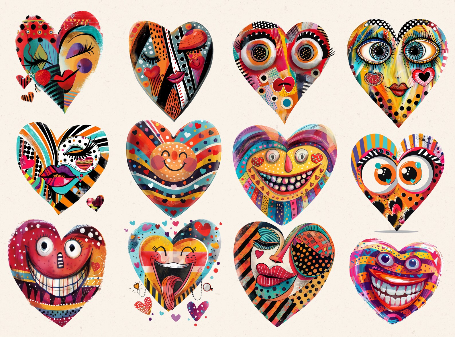 Quirky Hearts Clipart, Big Heart Png, Hearts With Faces, Feelings ...