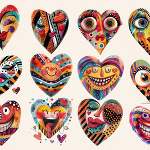 Quirky Hearts Clipart, Big Heart Png, Hearts With Faces, Feelings ...