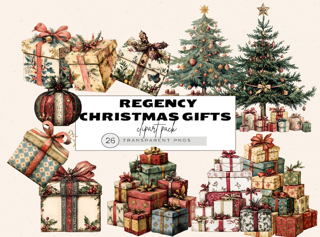 Regency Era Clipart, Regency Christmas Gifts Clipart, Vintage Presents ...