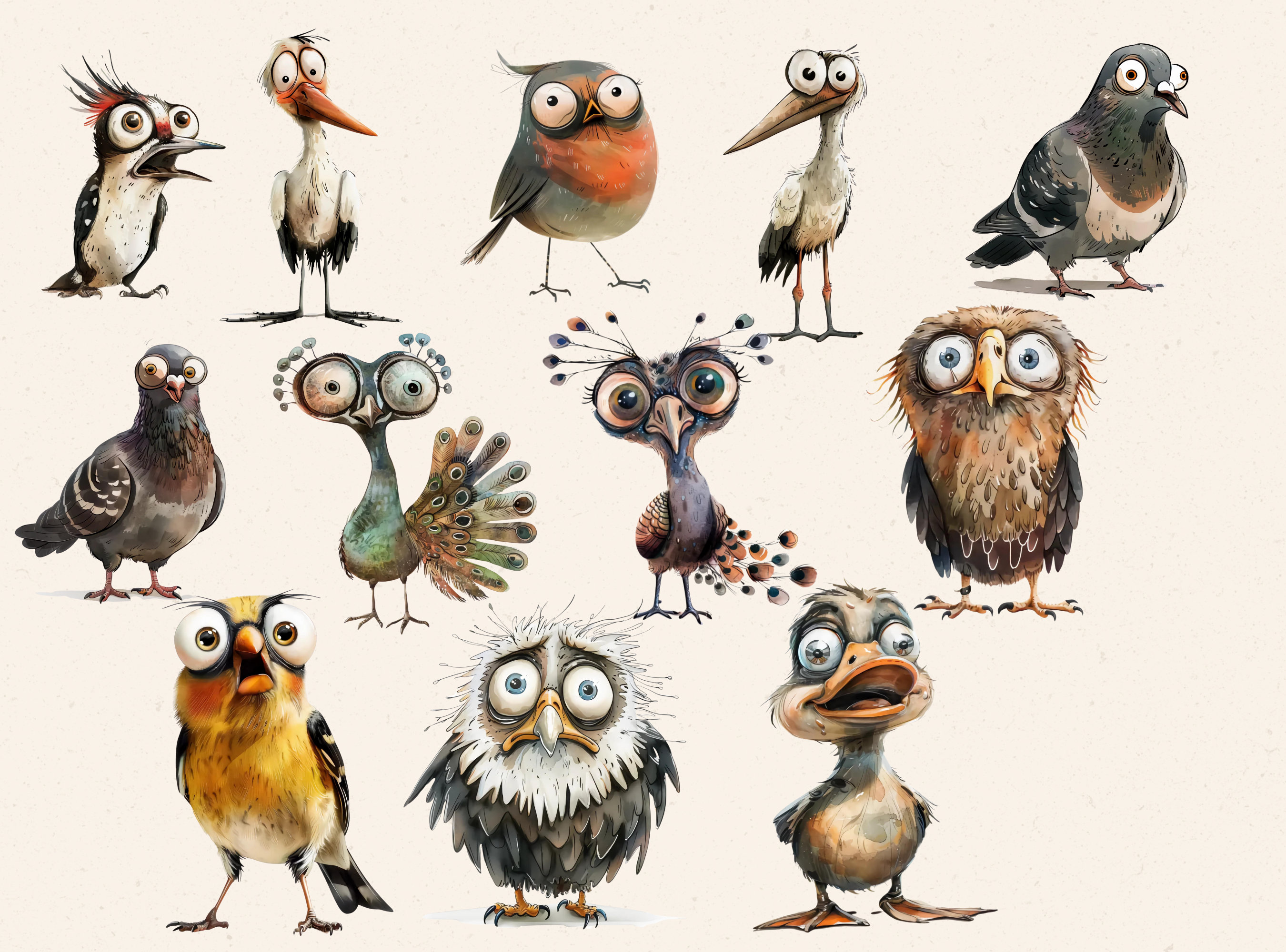 Funny and Cute Birds Clipart, Quirky Birds Clipart, Quirky Bird Clipart ...
