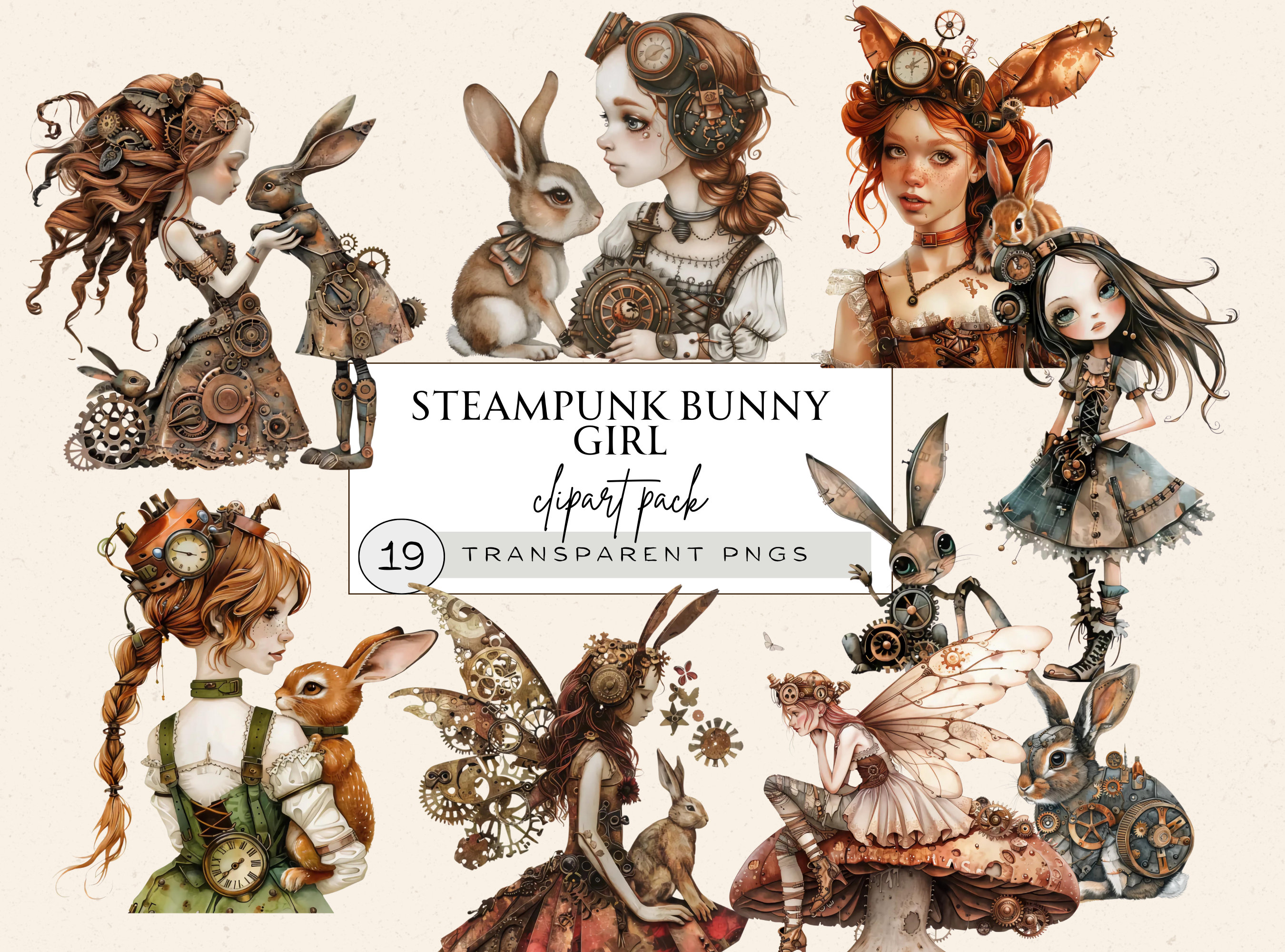 Steampunk Bunny Girl Clipart, Easter Steampunk Clipart, Cute Steampunk ...
