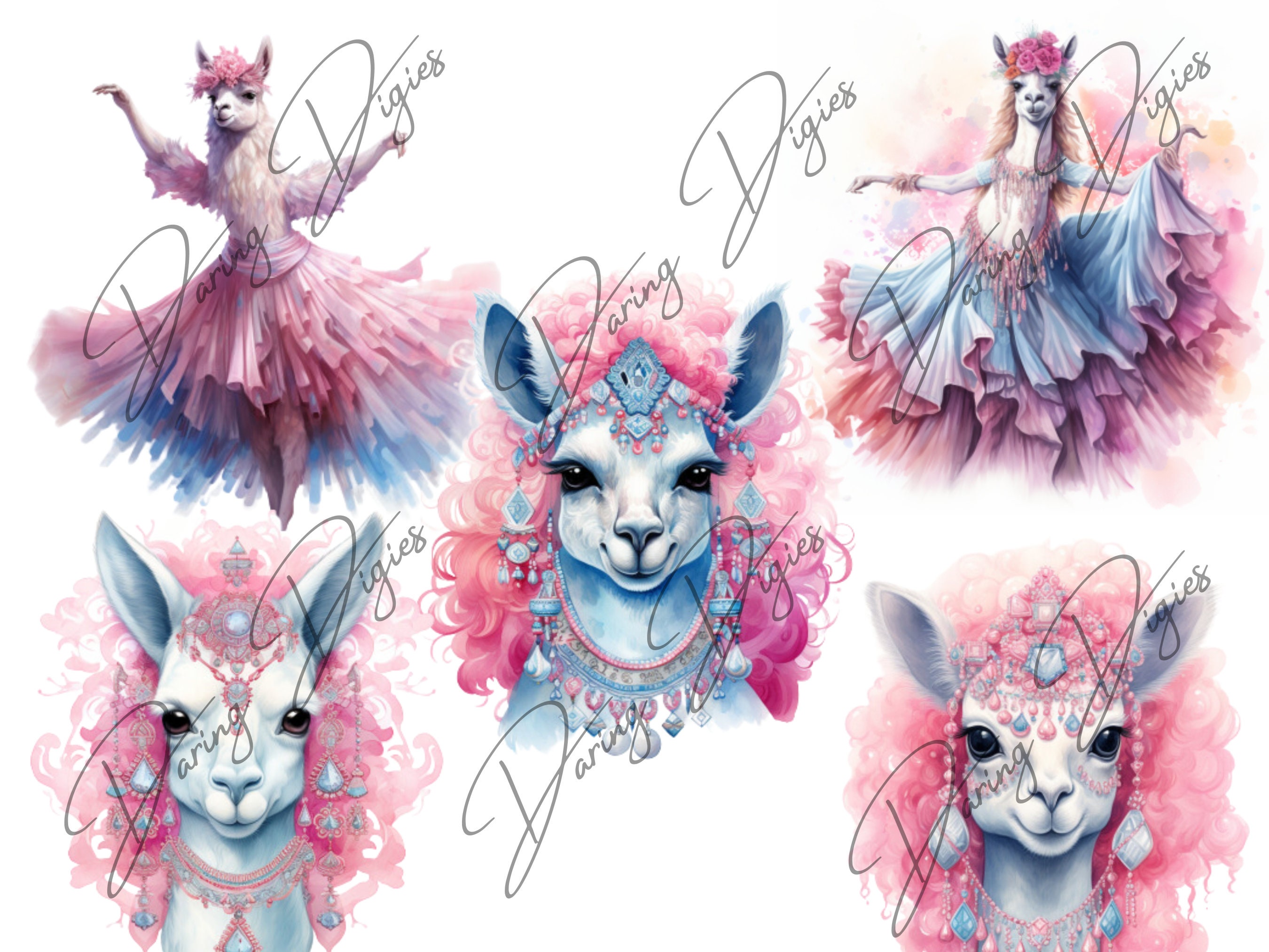 Watercolor Llama Bundle Clipart, Watercolor Llama Png, Watercolor ...