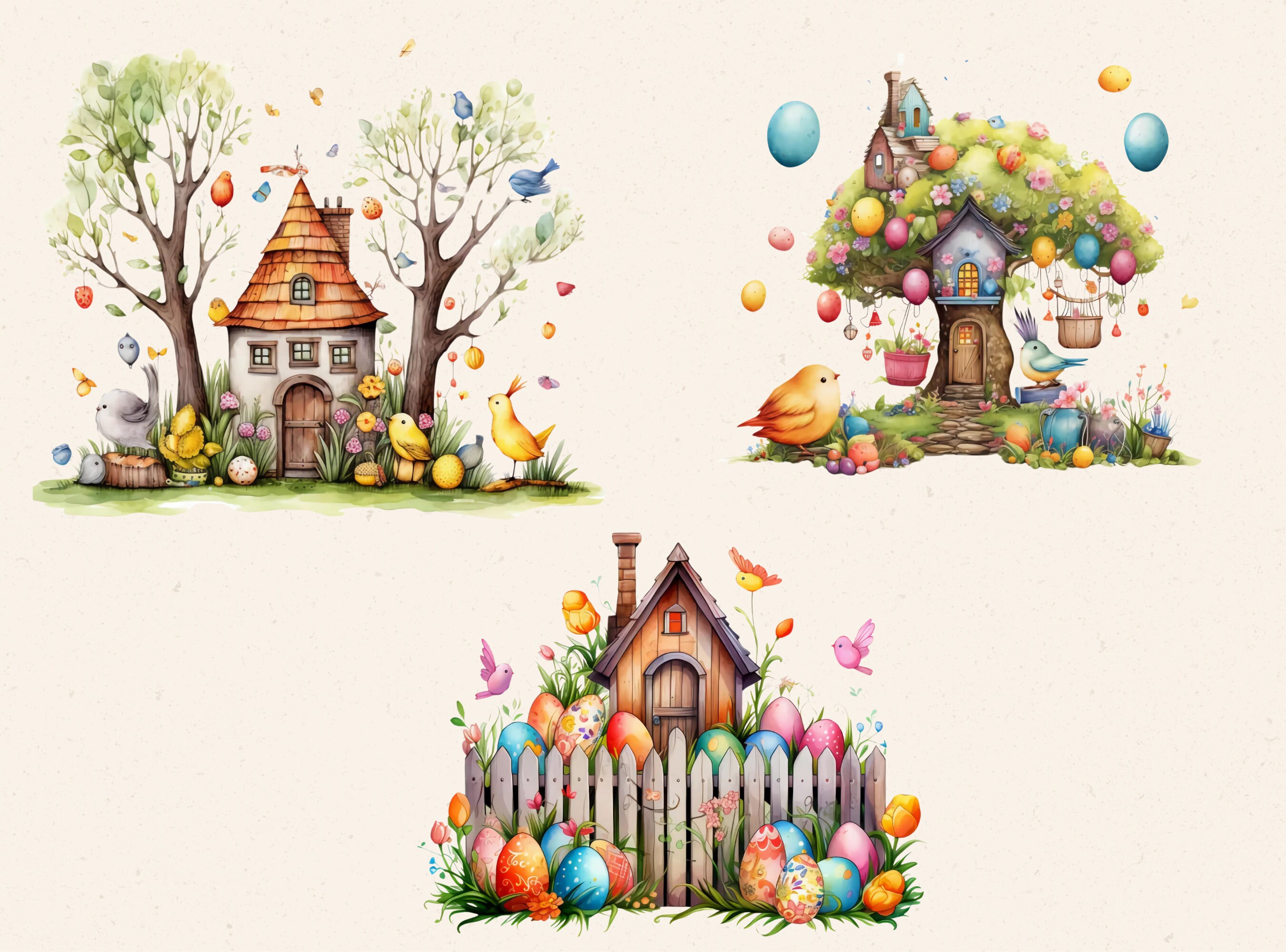 Victorian Houses Clipart, Whimsical House Clipart, Easter Quirky Houses ...