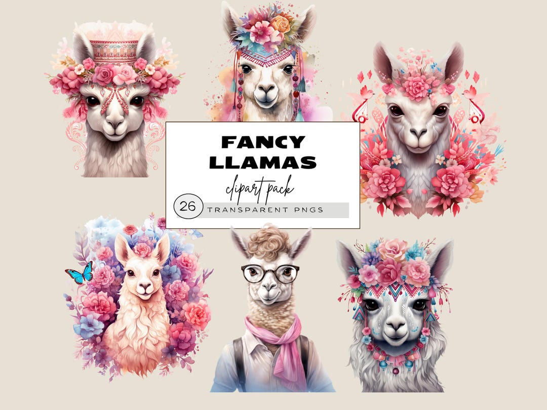 Watercolor Llama Bundle Clipart, Watercolor Llama Png, Watercolor ...