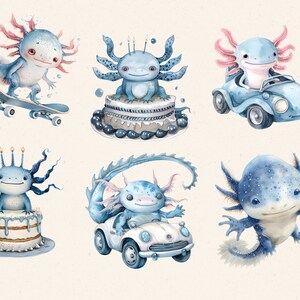 Axolotl Birthday Clipart, Axolotl Birthday Invitation Blue Design ...