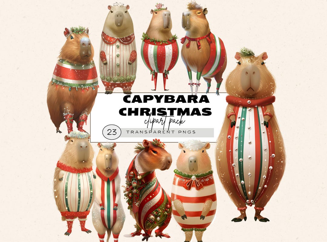 Cute Capybara Clipart Bundle, Christmas Capybara, Funny Capybara ...