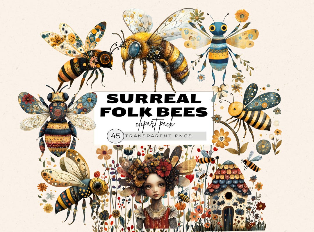 Honey Bee Watercolor Clipart, Surreal Bee Clipart, Insect Clipart ...