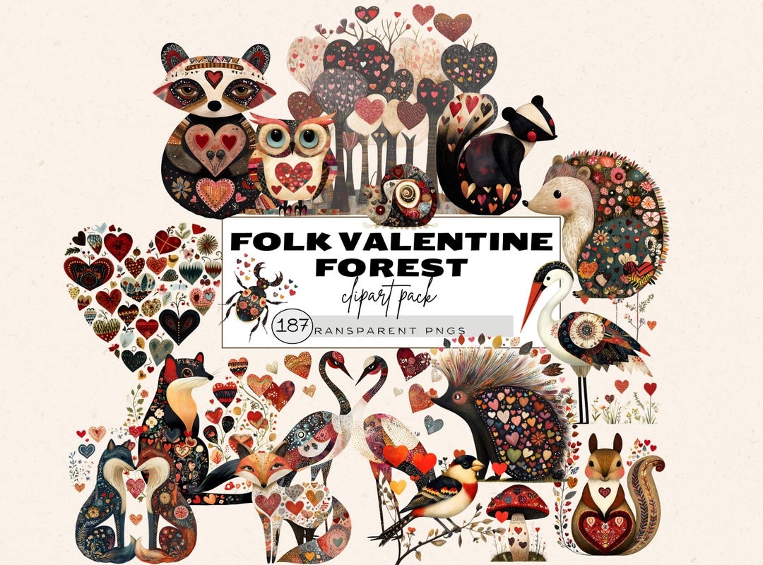 Woodland Valentine Clipart, Boho Woodland Clipart, Valentine Woodland ...