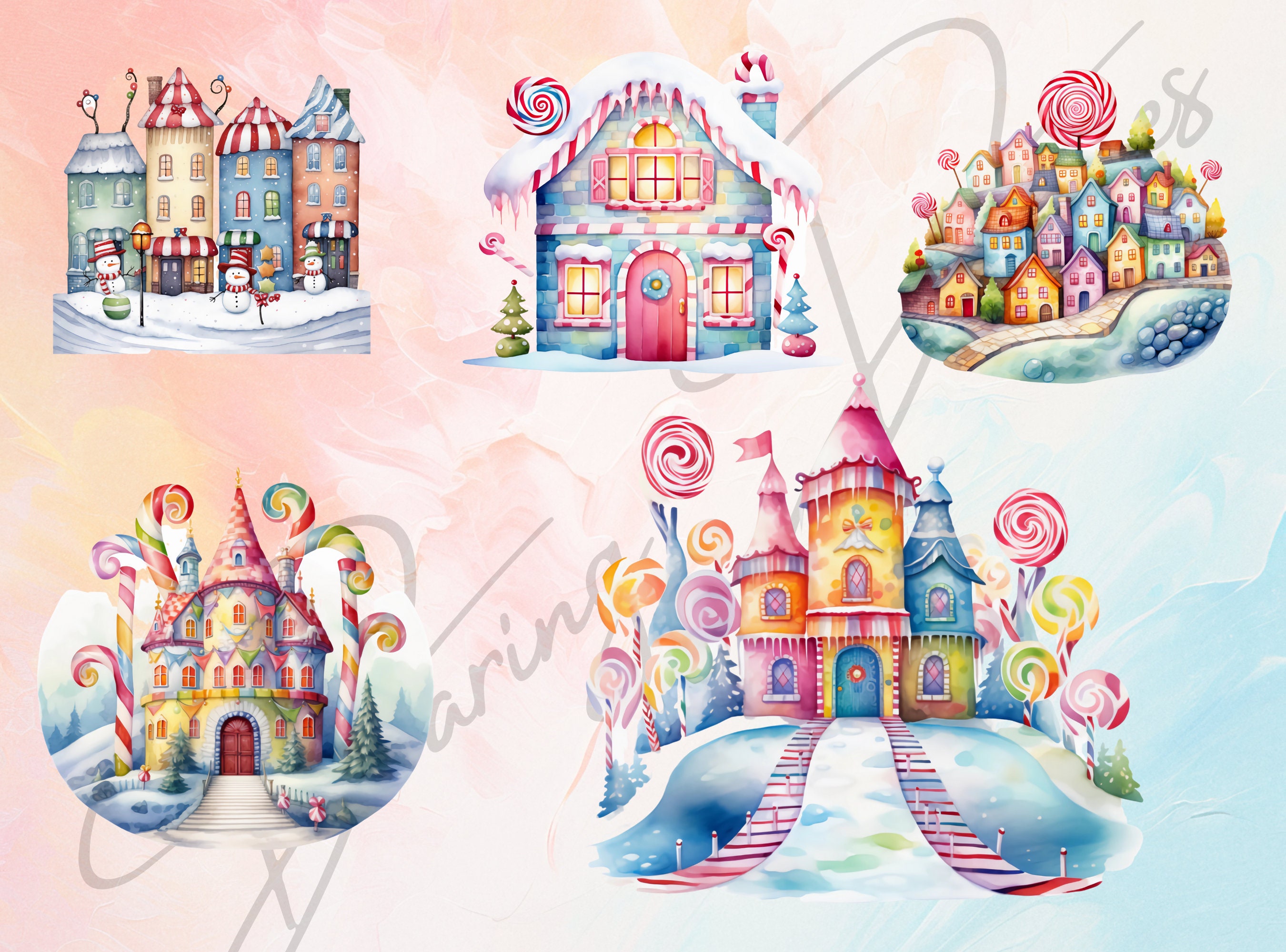 Christmas Candyland Clipart, Houses, Palaces, Santa, Birthday Candyland ...