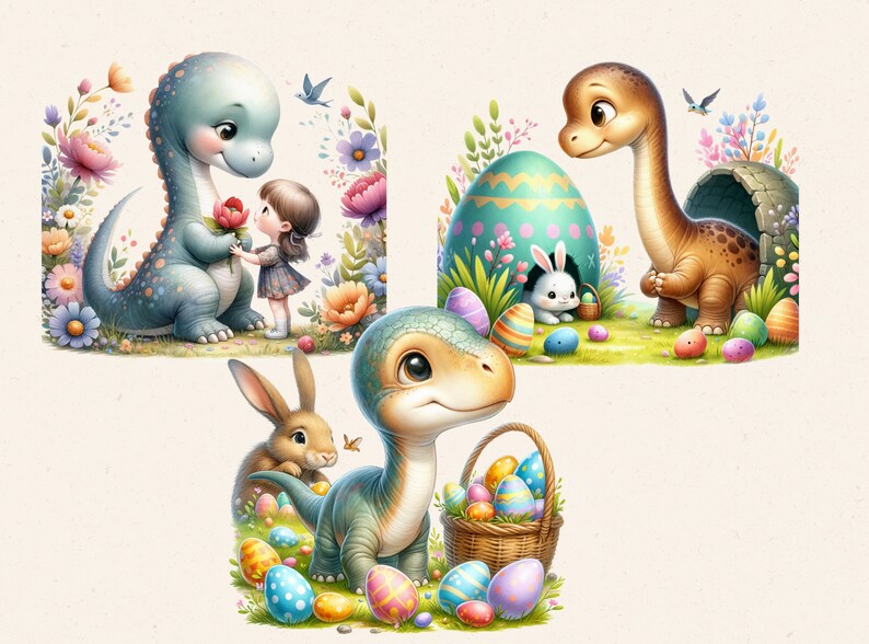 Watercolor Baby Dinosaur Clipart, Easter Dinosaur Clipart, Girly ...