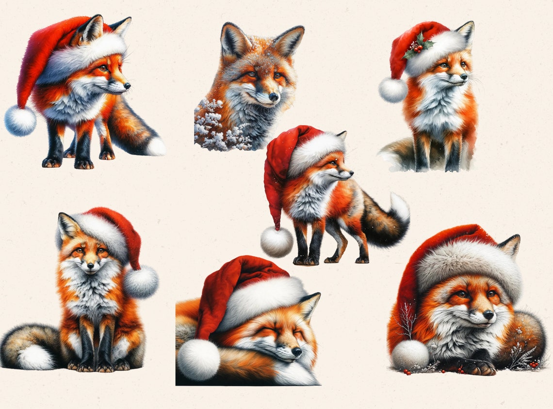 Cute Winter Foxes Clipart, Winter Fox Watercolor Clipart, Winter Fox ...