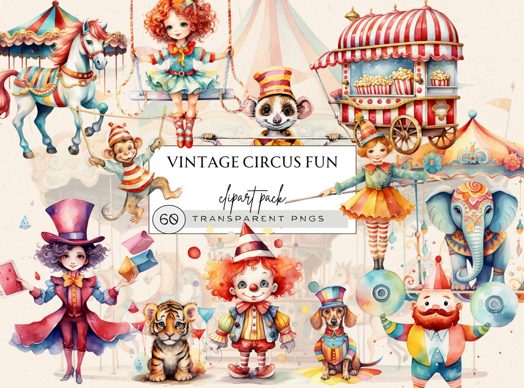 Vintage Circus Clipart, Circus Digital Clipart, Circus Watercolor ...