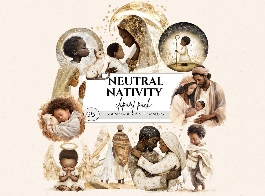 Nativity Scene Watercolor Clipart, Cute Nativity Clipart, African ...