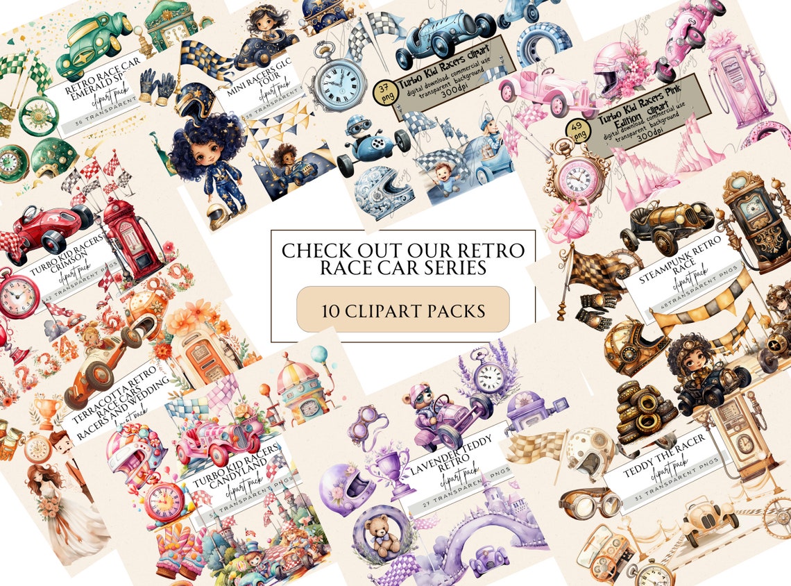 Retro Race Car Clipart, Race Car Birthday Clipart, Racing Cars Clipart ...