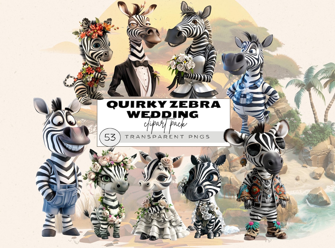 Quirky Zebra Clipart, Watercolor Cute Zebra Clipart, Zebra Wedding ...